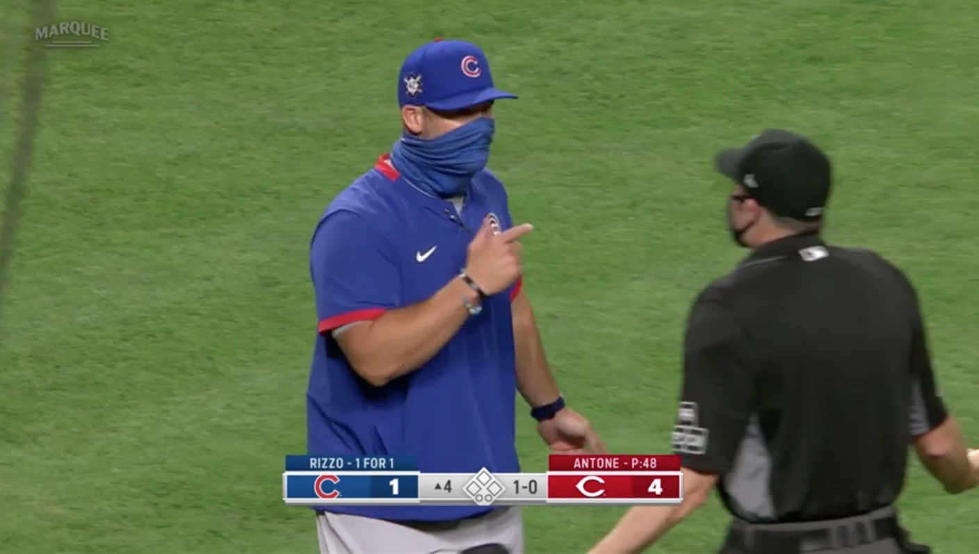 David Ross Ejected After Reds Pitcher Throws Ball Over Anthony Rizzo's Head