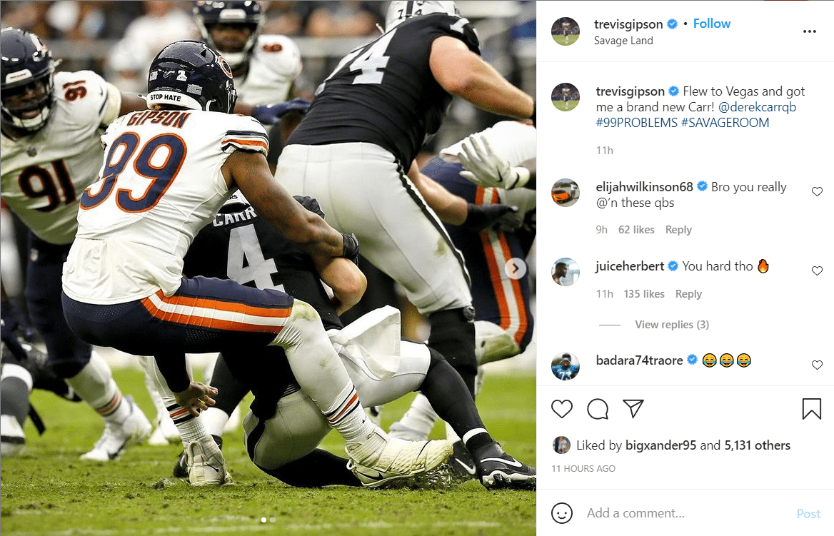 Trevis Gipson Keeps Slaughtering QBs He's Sacked On Instagram
