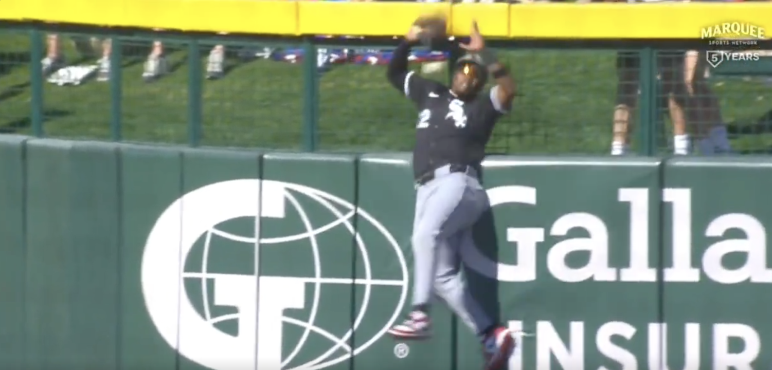 White Sox Baseball is Back with Oscar Colas Taking a Fly Ball Off His Head!